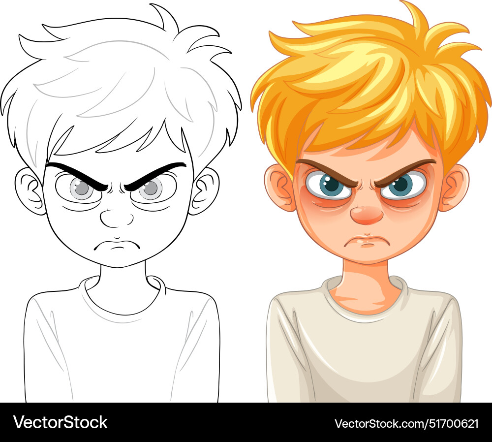 A boy with an angry expression Royalty Free Vector Image