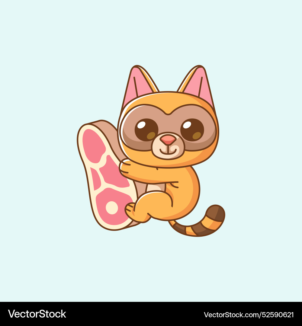Cute raccoon hug meat hanging kawaii chibi Vector Image