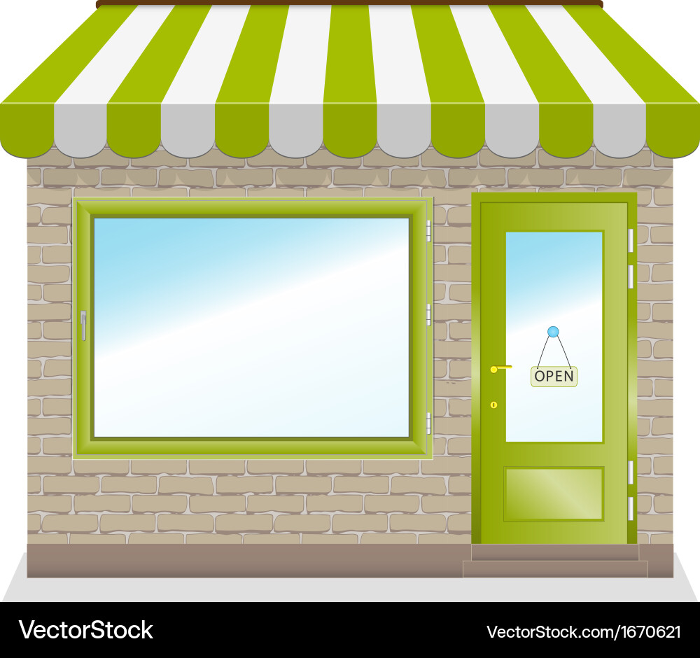 Cute shop icon with green awnings Royalty Free Vector Image