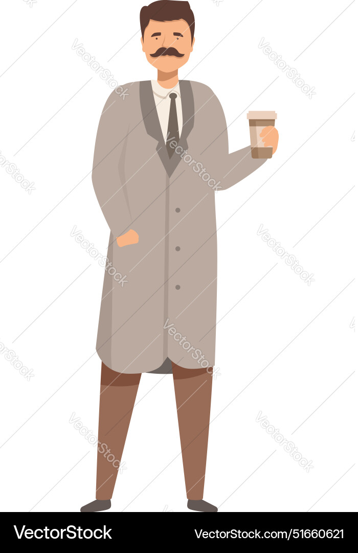 Elegant man wearing coat holding coffee cup Vector Image