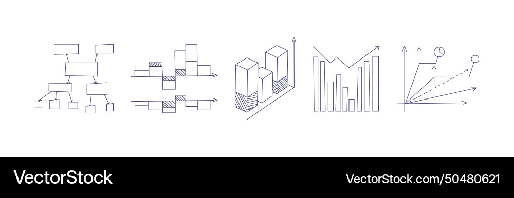 Financial chart and graph drawn by hand with pen Vector Image