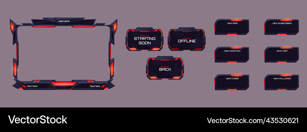 Game stream overlay ui frame with red neon glow Vector Image