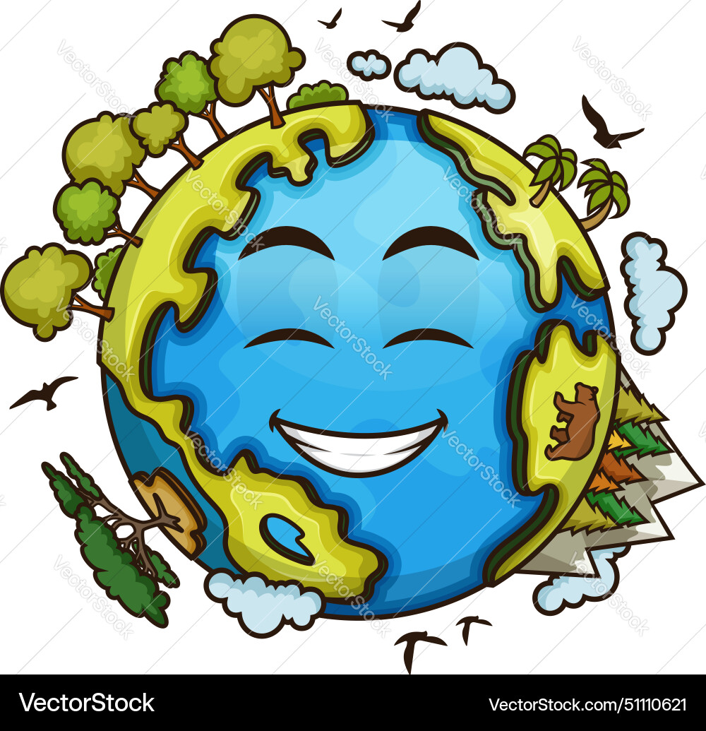 Healthy planet earth with smiley face cartoon Vector Image
