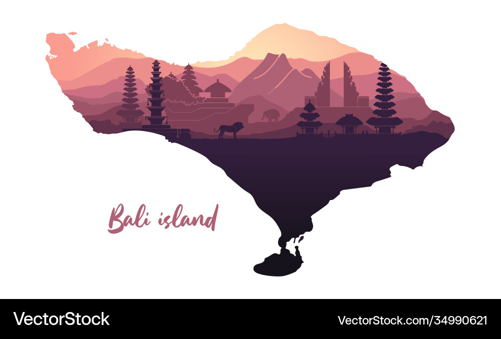 Map island bali with abstract landscape Royalty Free Vector