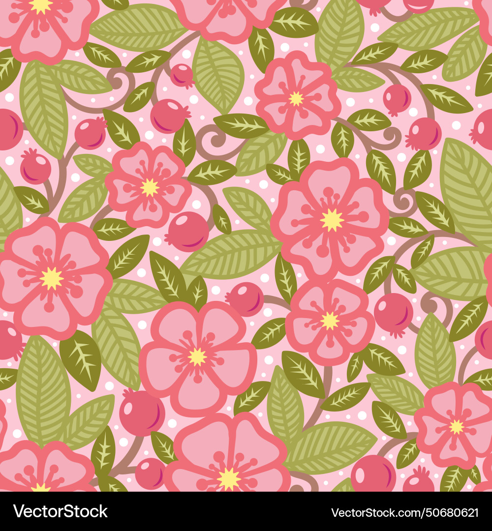Seamless pattern with flowers and leaves Vector Image