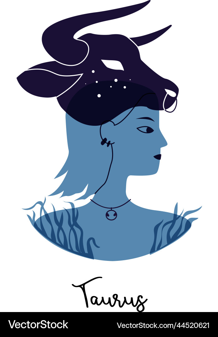 Taurus zodiac sign female blue silhouette Vector Image