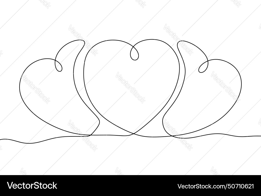 Three hearts one line Royalty Free Vector Image