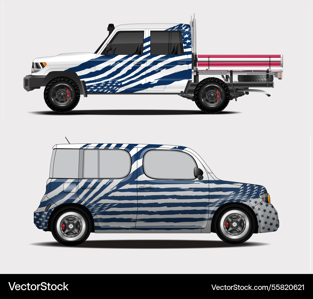 Us flag car wrap race livery design Royalty Free Vector