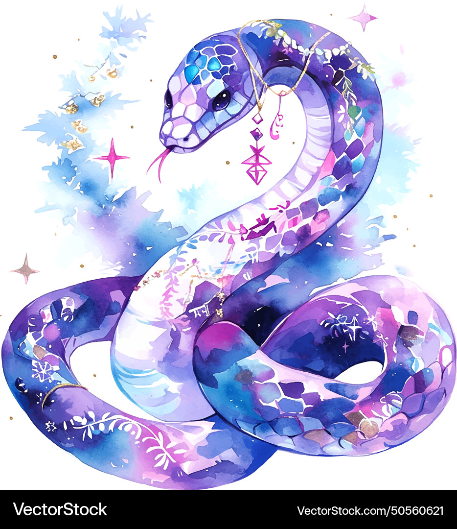 Year purple snake with snowflakes Royalty Free Vector Image