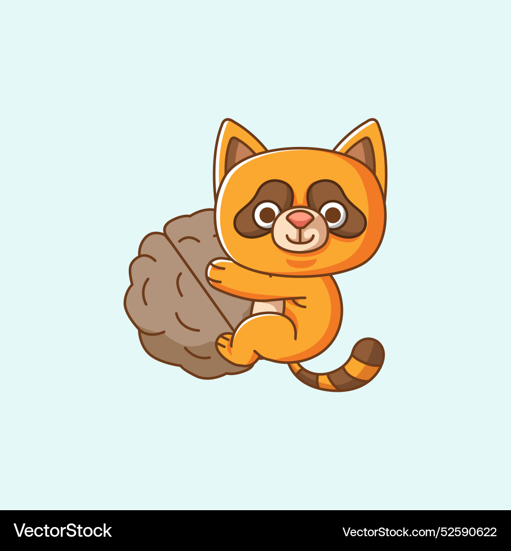 Cute raccoon hug nut hanging kawaii chibi Vector Image