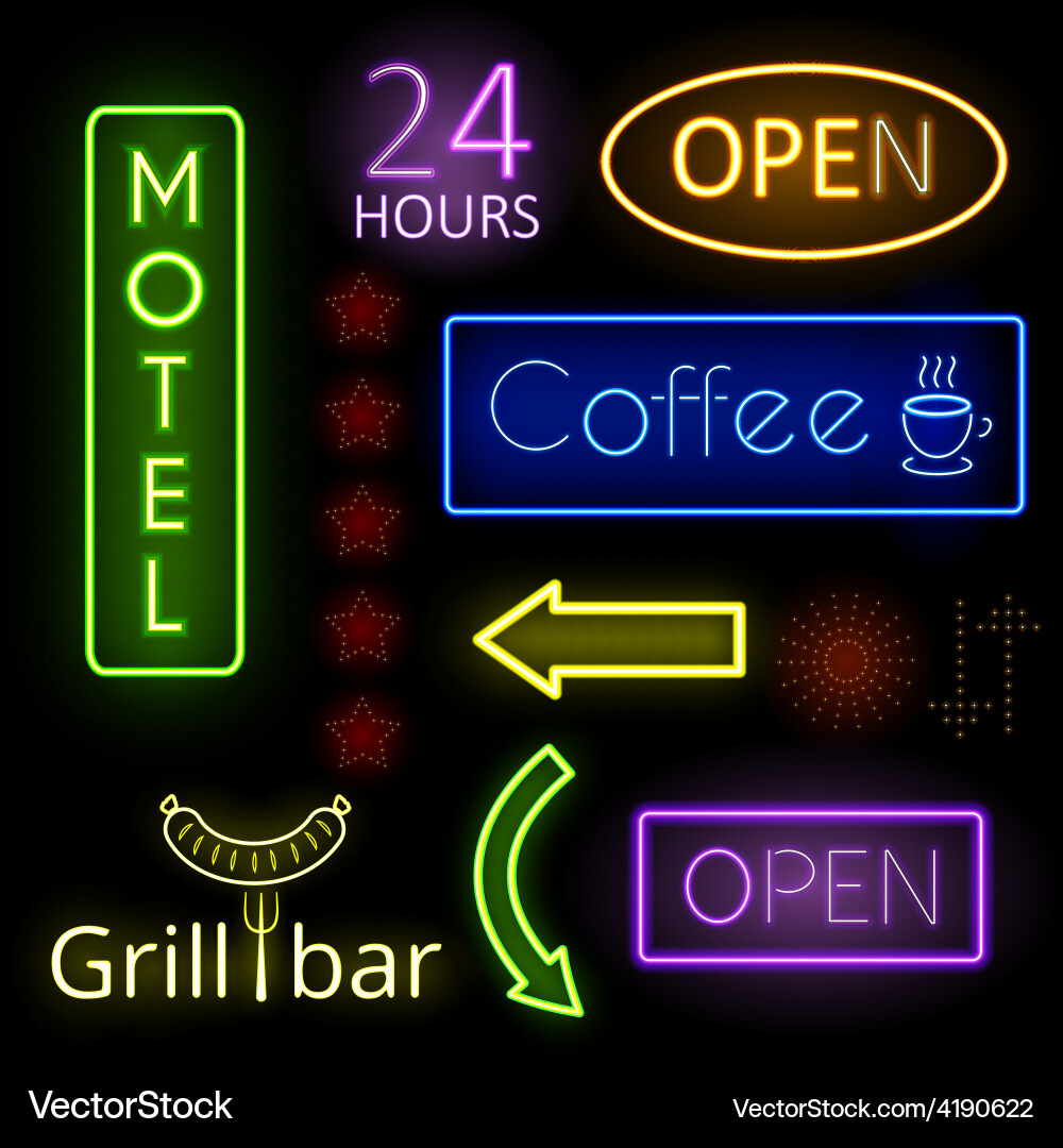 Neon glow signs Royalty Free Vector Image - VectorStock