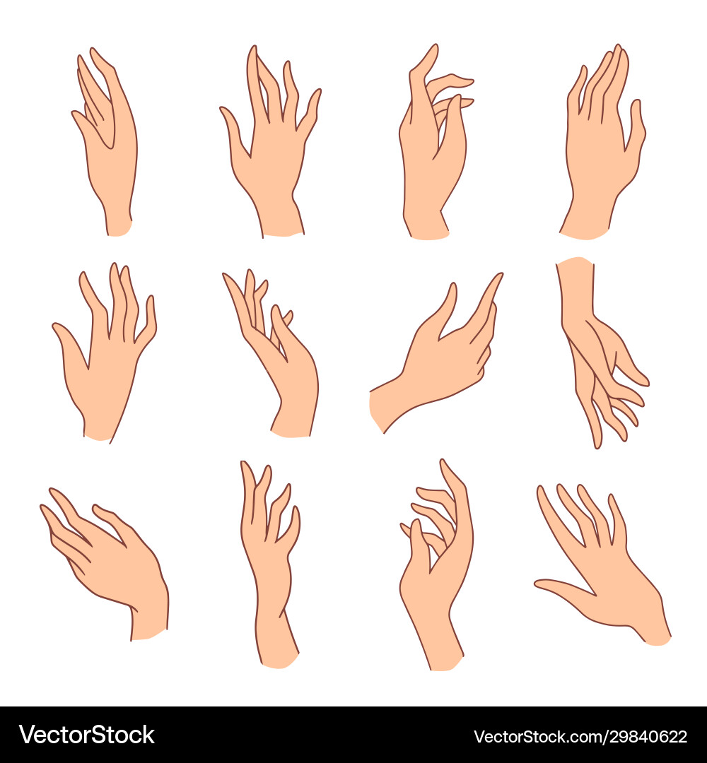 Set minimalistic colored female hands art Vector Image