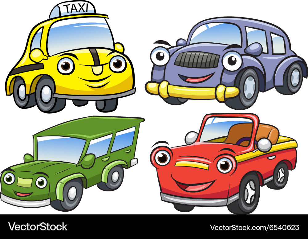 Cheerful Cartoon Cars – Royalty-Free Vector | VectorStock