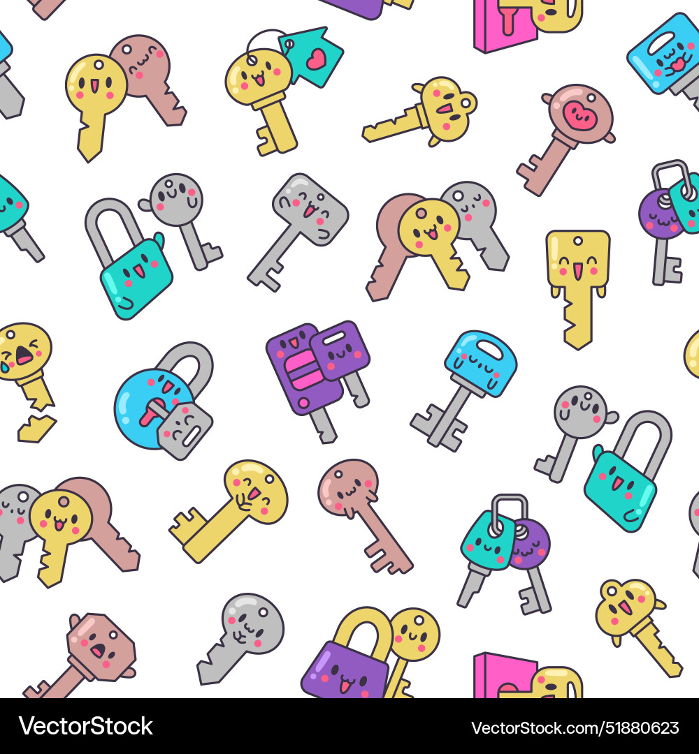 Cute kawaii key seamless pattern Royalty Free Vector Image