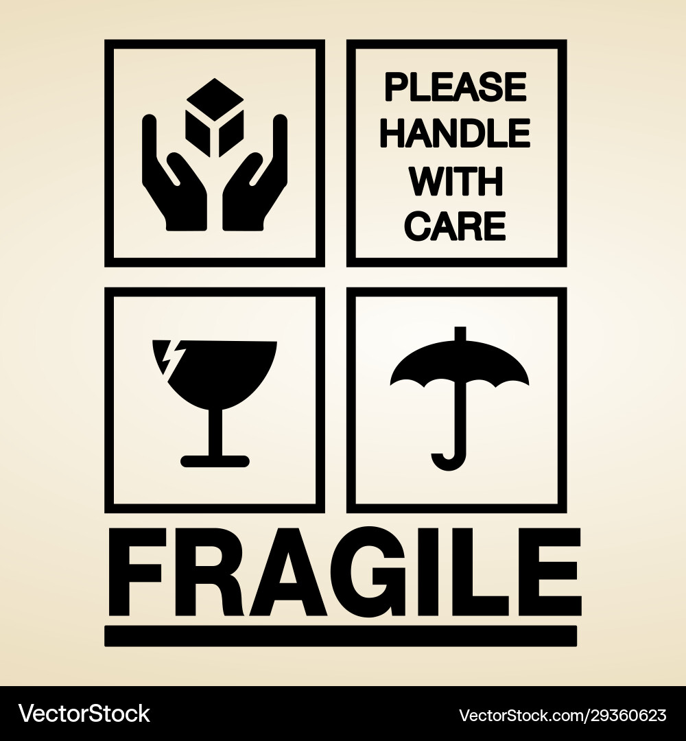 Fragile icon packaging shipping handle white care Vector Image