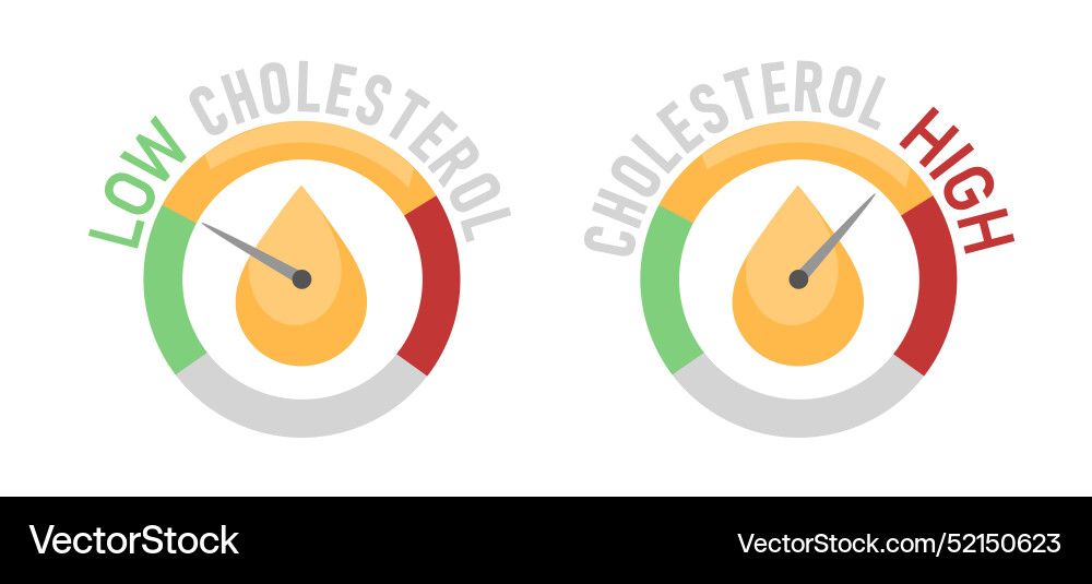 Low and high cholesterol meter gauge icons Vector Image