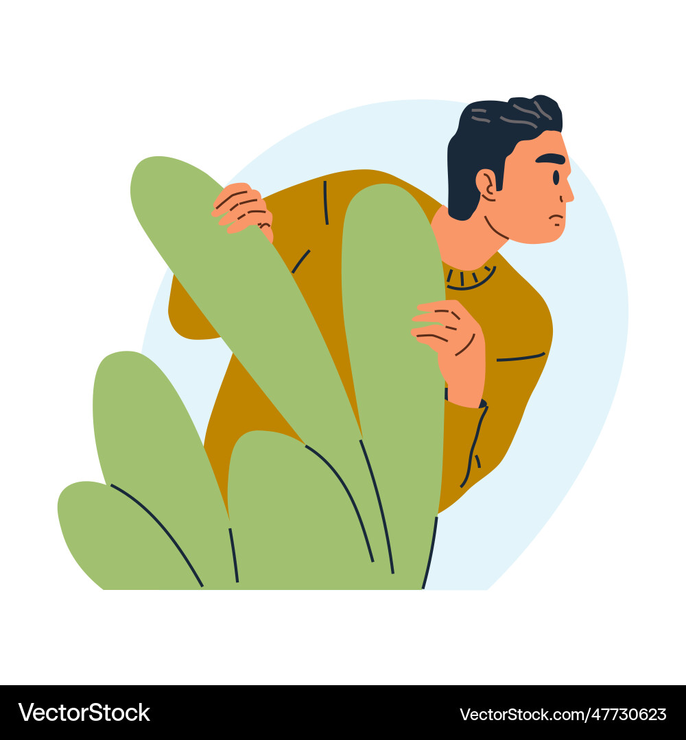 Man spying peeping from shrub person hiding Vector Image