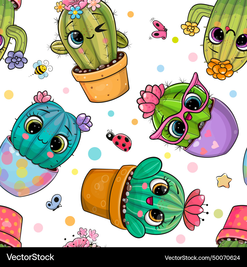Cute Cartoon Cactus Pattern Royalty Free Vector Image