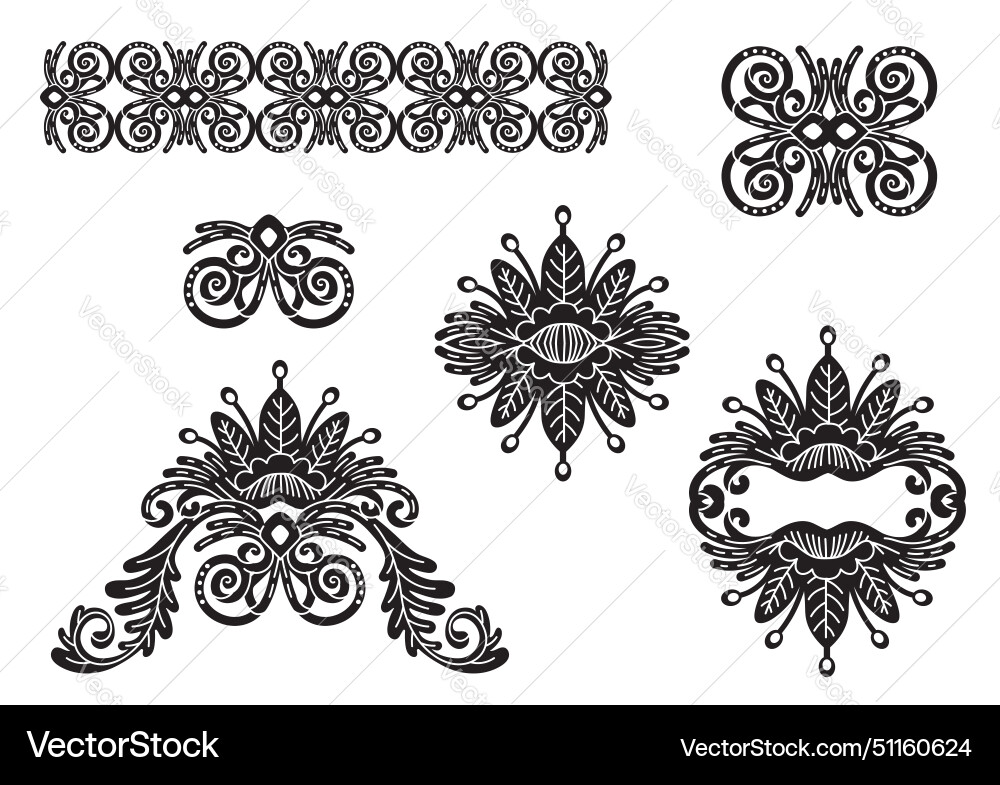Decorative set of ornament silhouette elements Vector Image