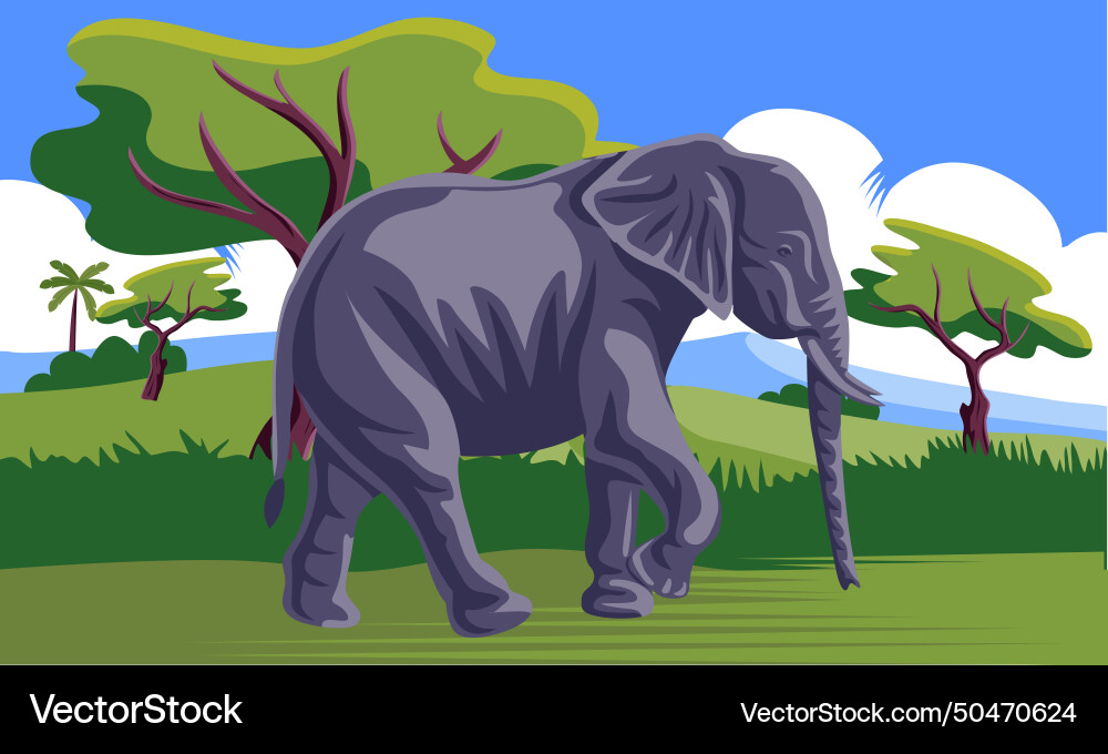 Elephant walking in jungle Royalty Free Vector Image