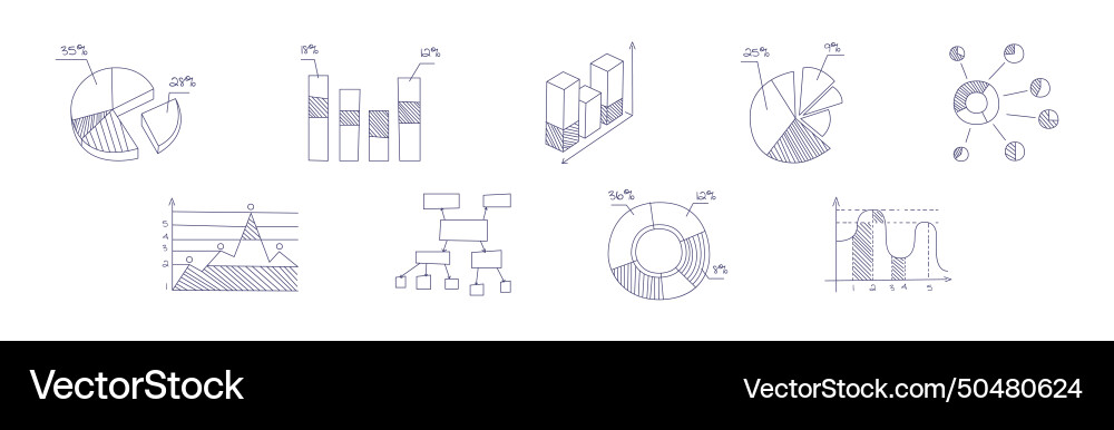 Financial chart and graph drawn by hand with pen Vector Image