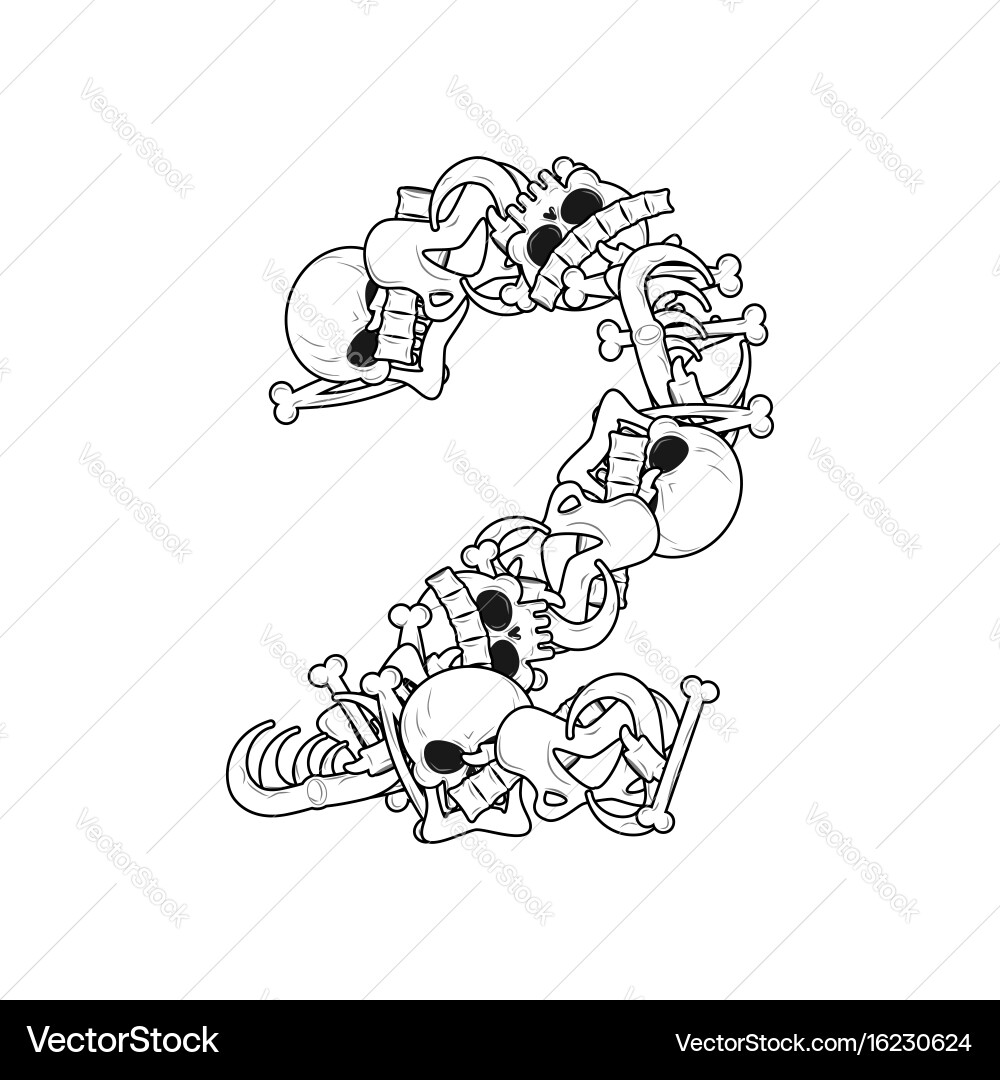 Number 2 skeleton bones font two anatomy Vector Image