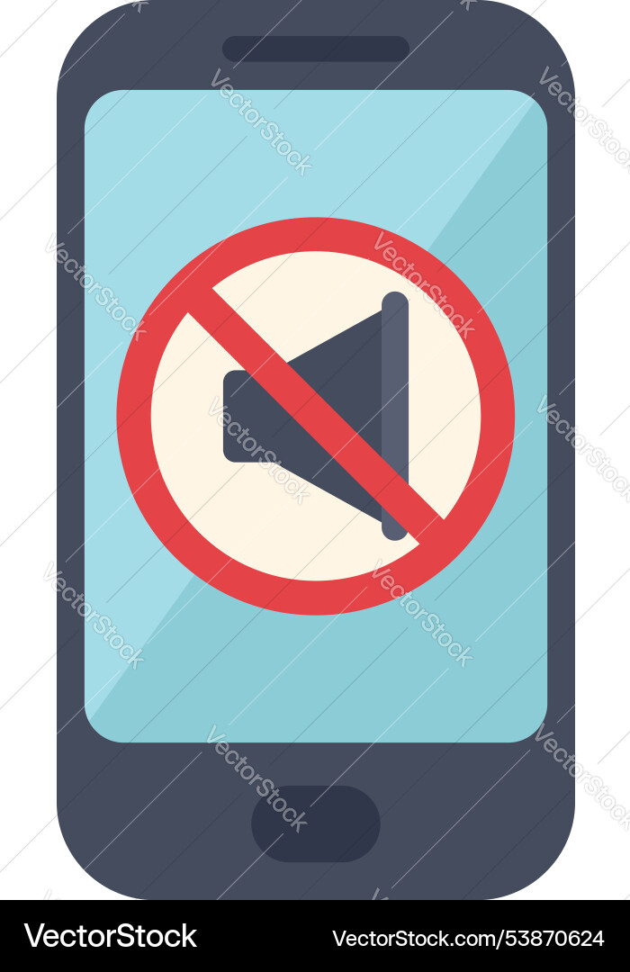 Smartphone showing no sound sign on screen Vector Image