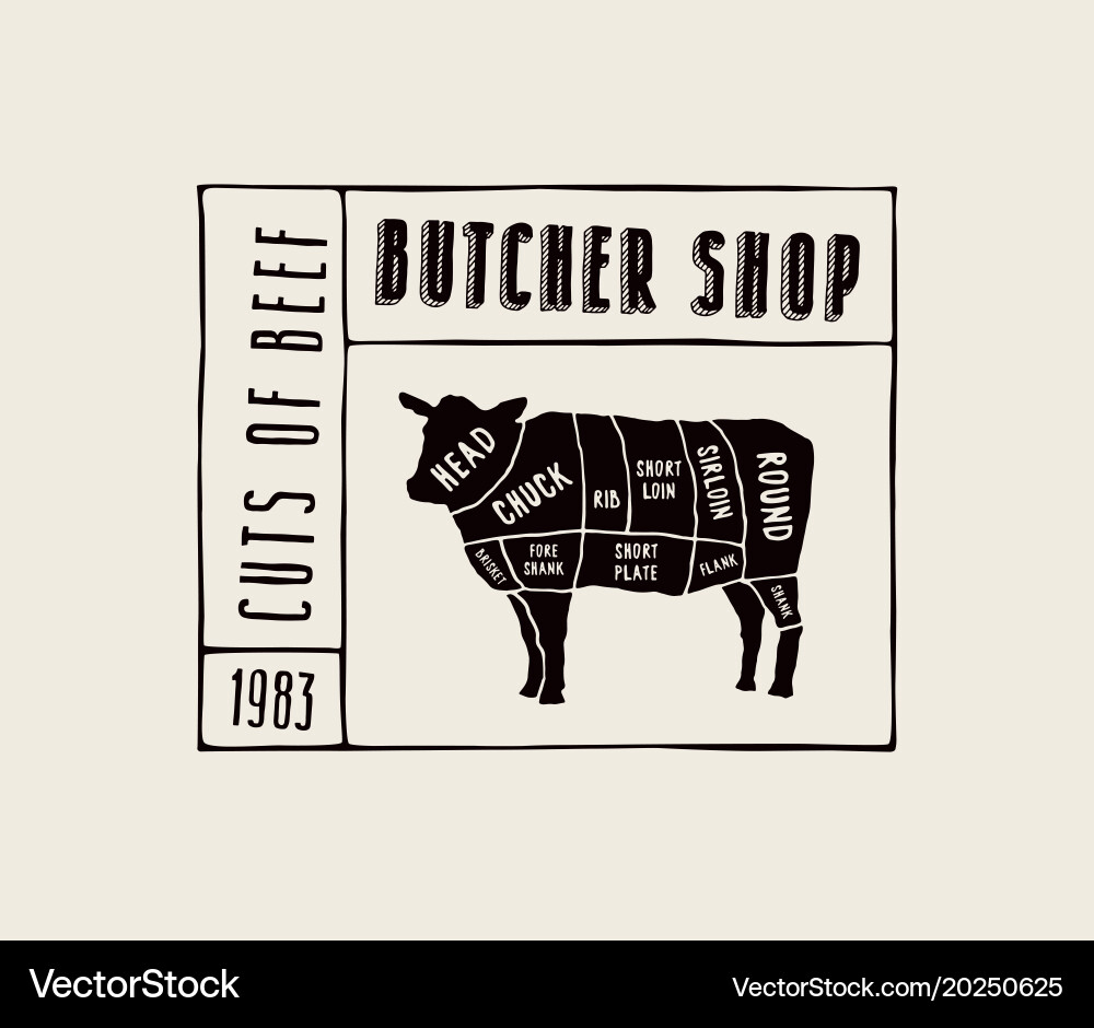 Beef Cuts Diagram - Butcher Shop Style – Royalty-Free Vector | VectorStock