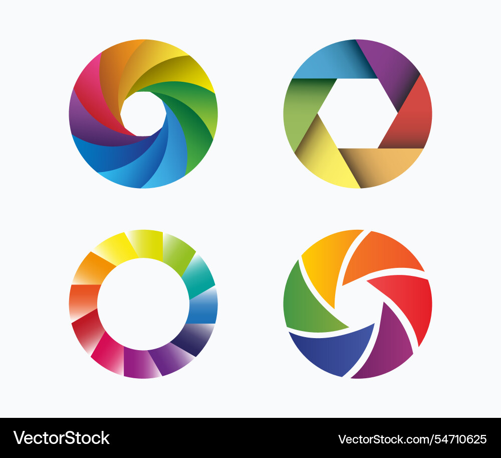 Colorful camera shutter icon set Royalty Free Vector Image