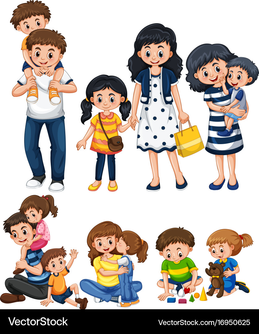 Different activities with father and mother Vector Image