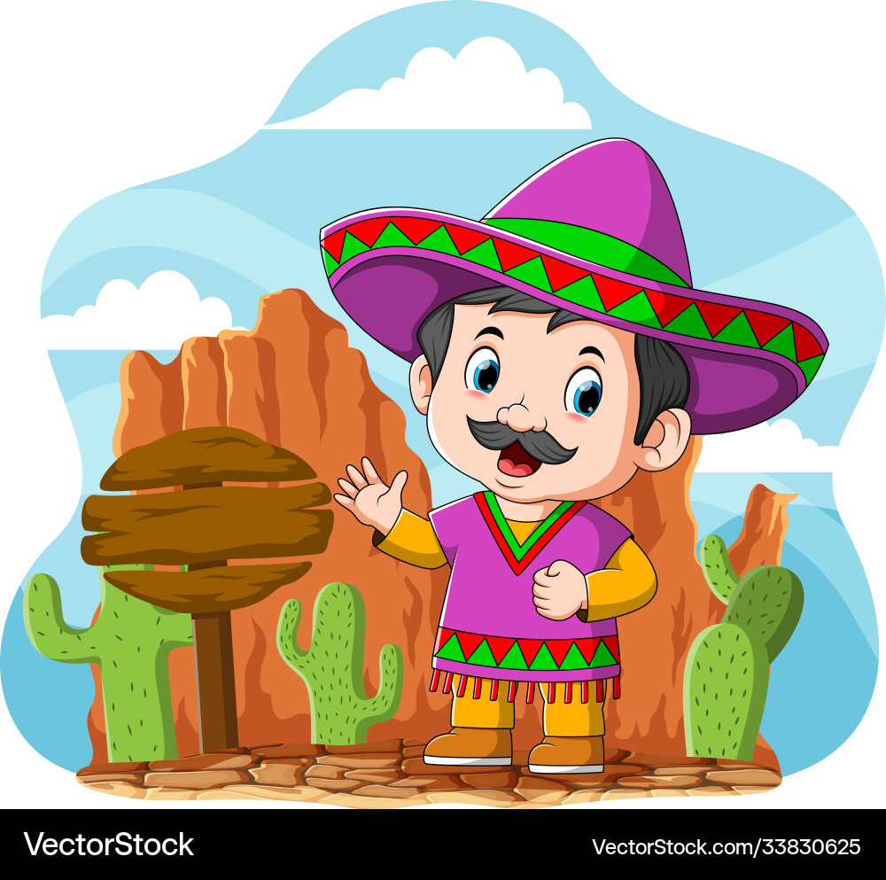 Mexican uncle standing near road sign Royalty Free Vector
