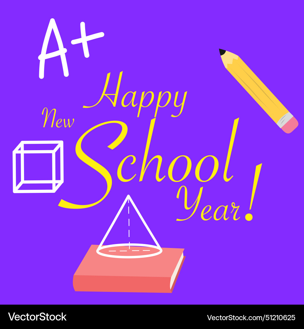 Yellow lettering with school things set pencil Vector Image