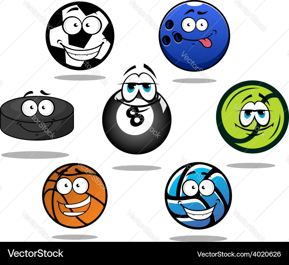 Cartoon sporting balls and puck characters Vector Image