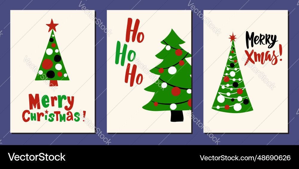 Christmas greeting cards decorated tree Royalty Free Vector