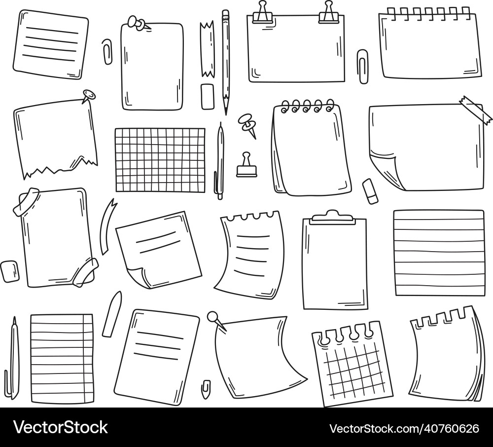 Doodle paper note hand drawn notebook pages Vector Image
