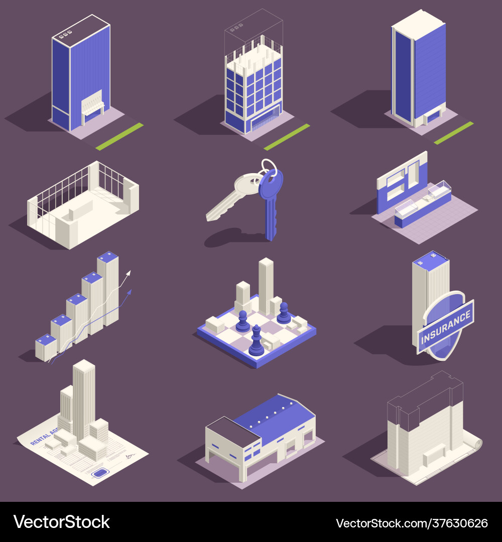 Real estate isometric set Royalty Free Vector Image