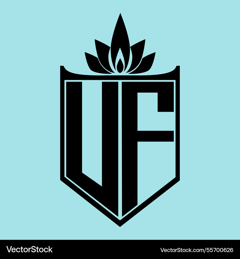Uf logo with elegant crown symbol and shield Vector Image