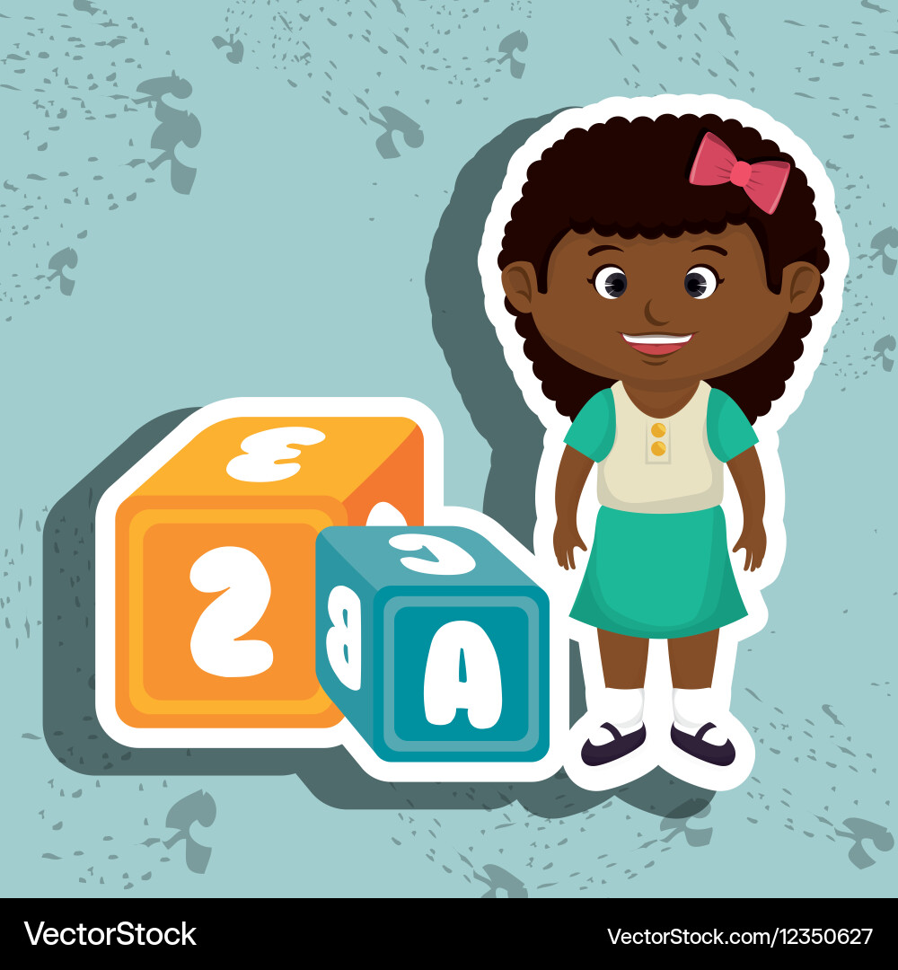 Cartoon girl cube alphabet Royalty Free Vector Image