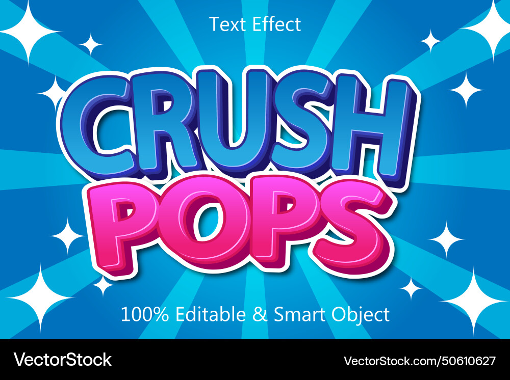 Crush pop editable text effect 3 dimension emboss Vector Image
