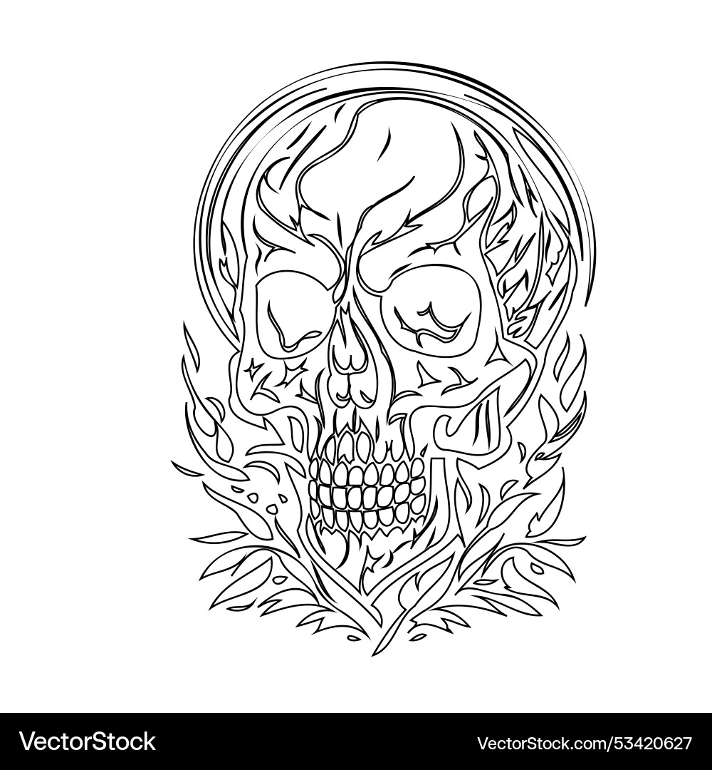 Cursed skull halloween sketch outline Royalty Free Vector