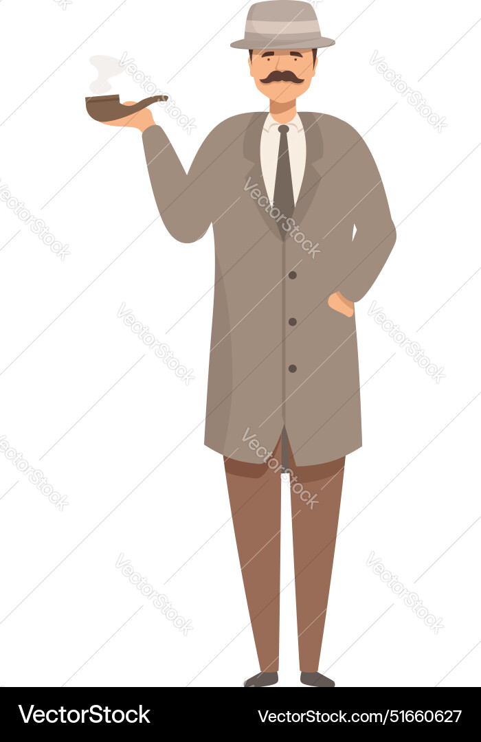 Elegant detective character wearing hat Royalty Free Vector