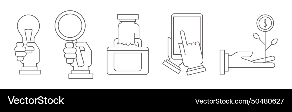 Human hand perform different action line Vector Image