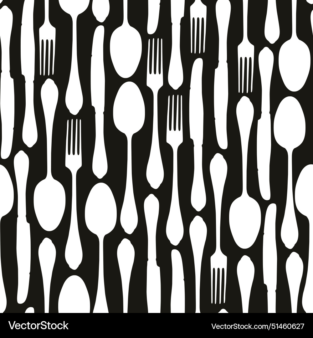 Seamless pattern with black and white cutlery Vector Image