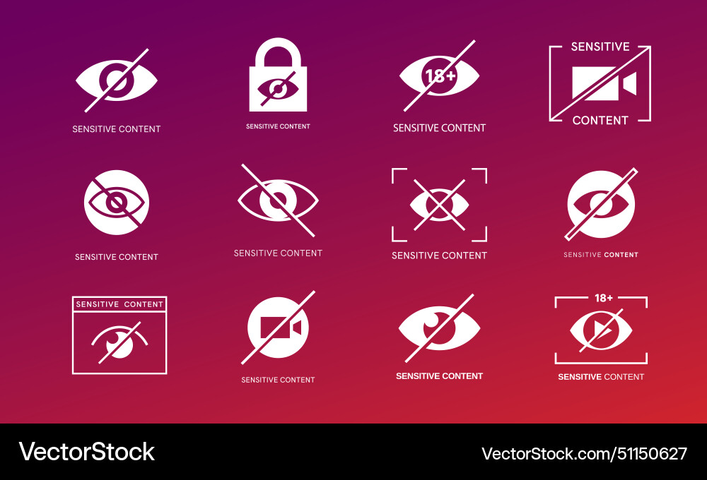 Sensitive content icons set of symbols Royalty Free Vector
