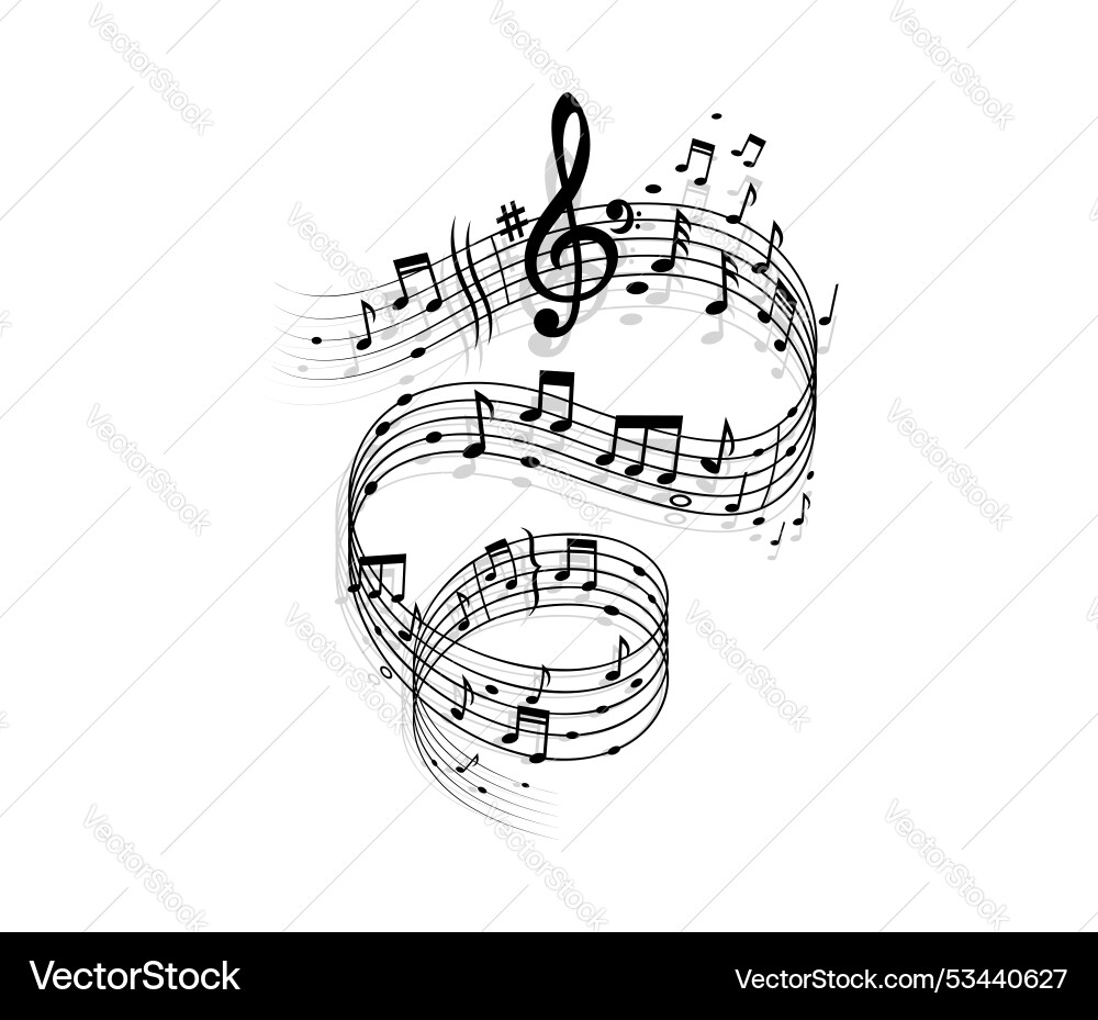 Song wave with music notes swirl treble clef Vector Image