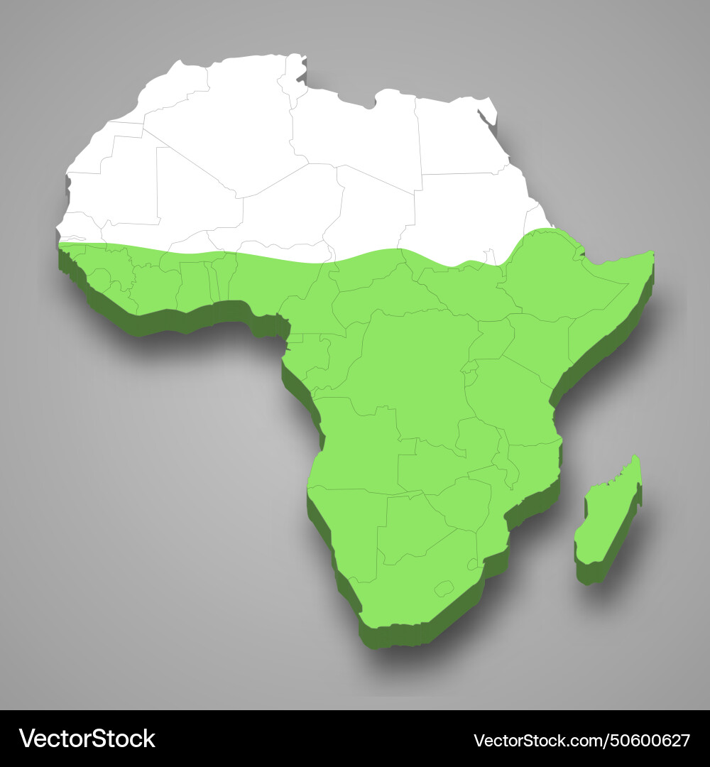 Sub-saharan location within africa 3d map Vector Image