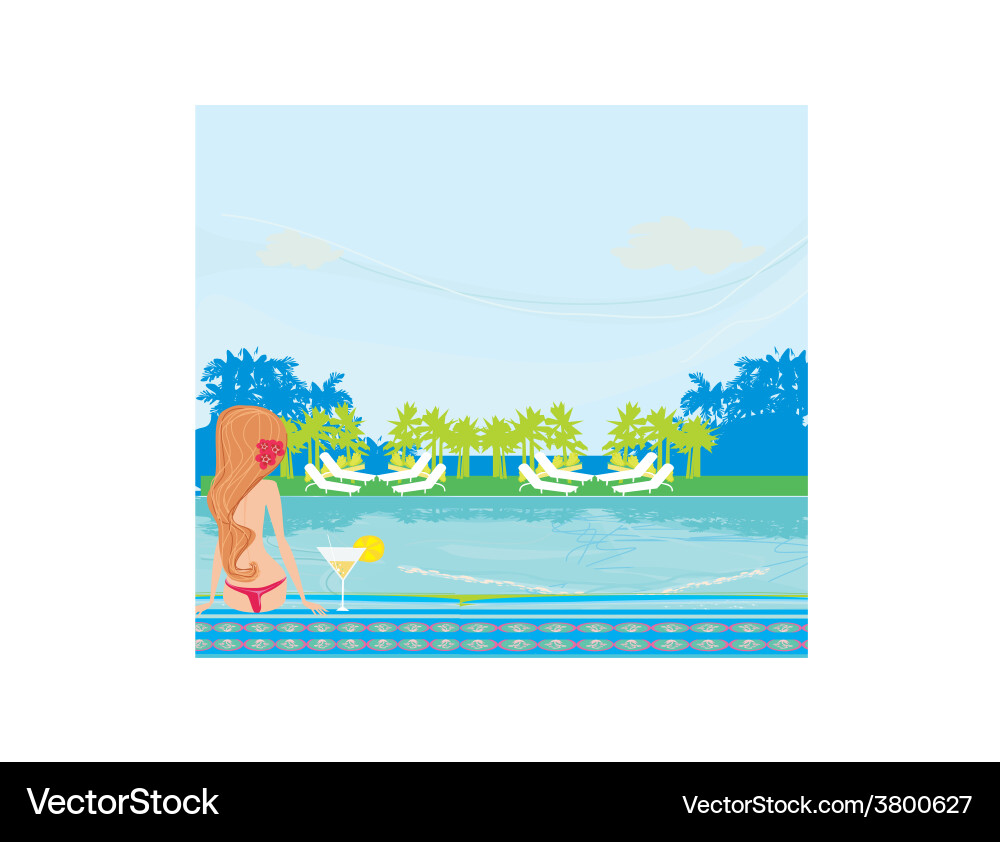 Young woman sunbathing by the pool Royalty Free Vector Image