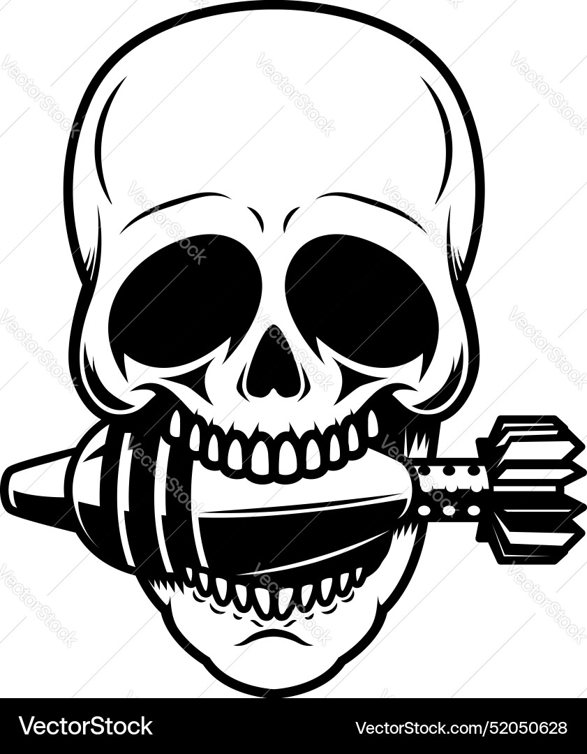 A skull with mortar shell in his teeth design Vector Image