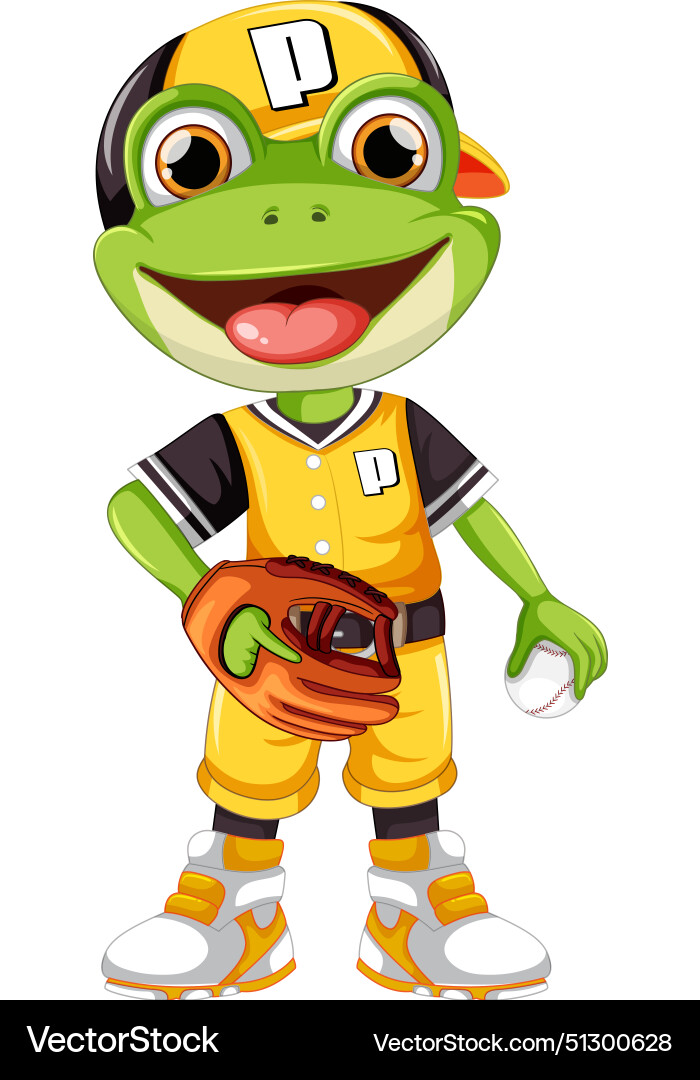 Cartoon frog in baseball uniform holding ball Vector Image
