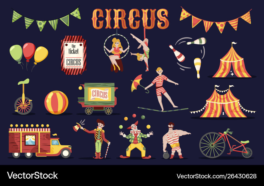 Circus flat elements set Royalty Free Vector Image